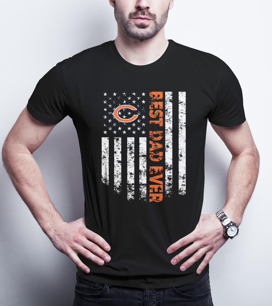 Best Dad Ever Chicago Bears American Flag T-Shirt