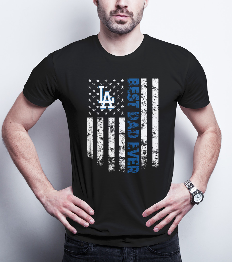 Best Los Angeles Dodgers Dad Ever American Flag MLB Fan Gift T-Shirt