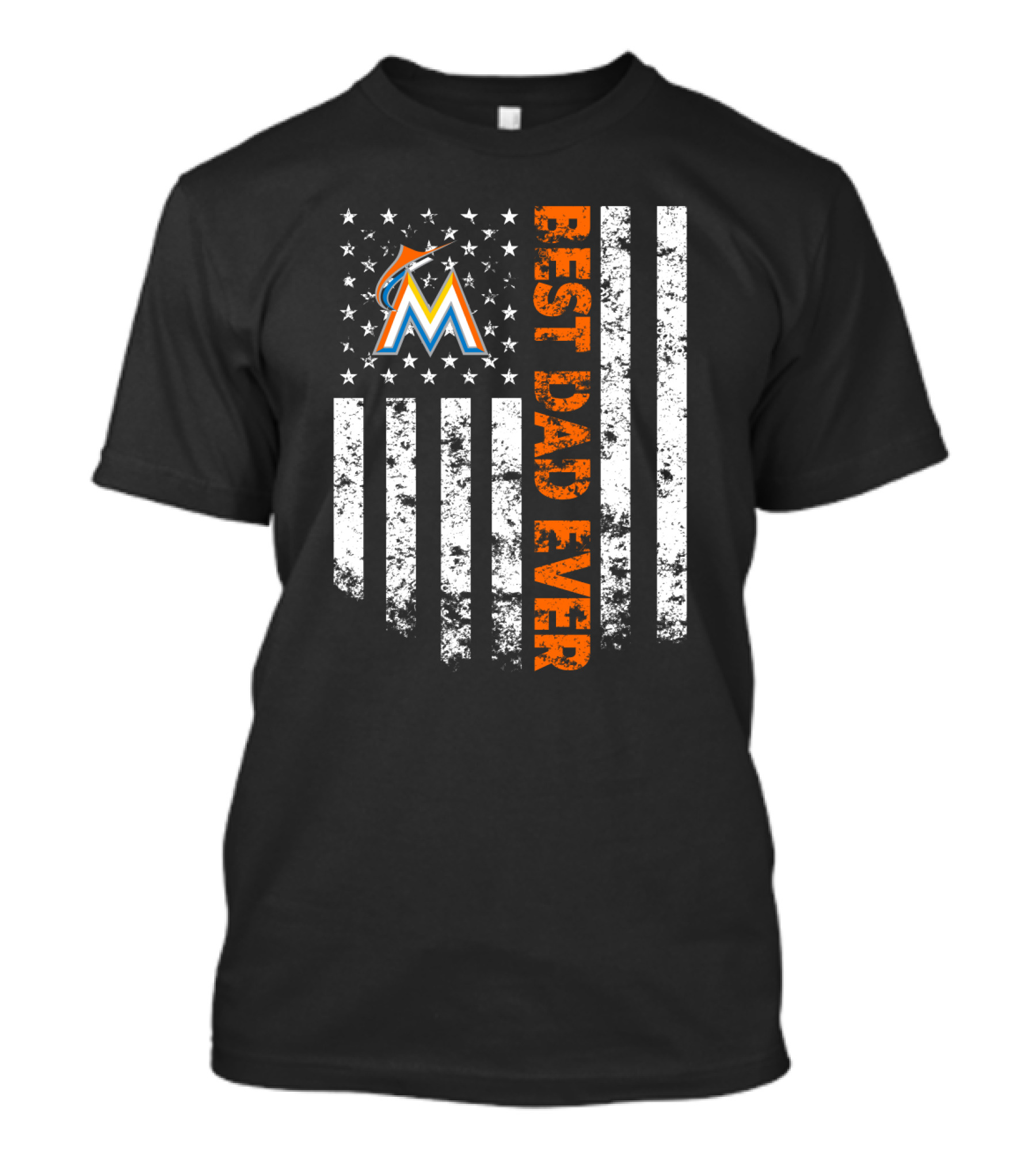 Best Dad Ever Miami Marlins Logo With Patriotic Flag Stripes T-Shirt