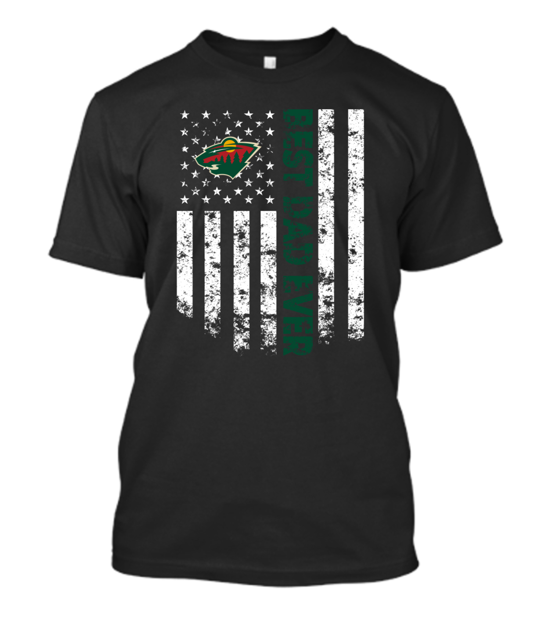 Minnesota Wild Best Dad Ever Vintage American Flag Stripes T-Shirt