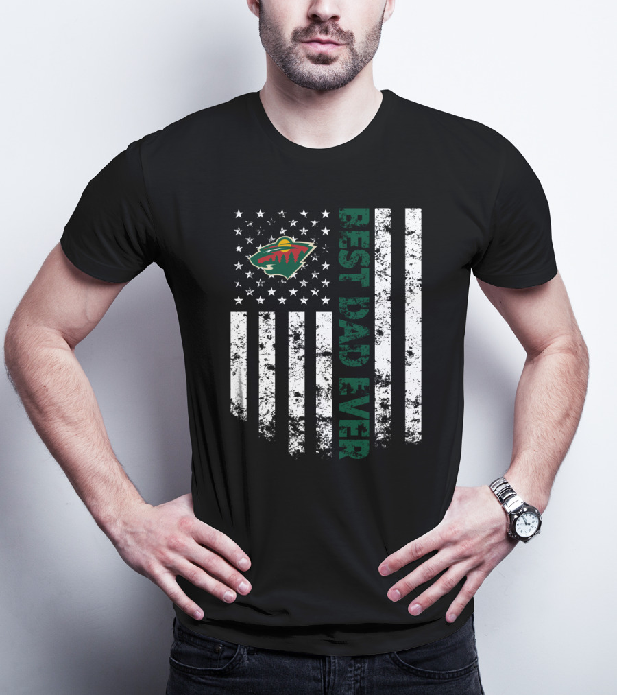 Minnesota Wild Best Dad Ever Vintage American Flag Stripes T-Shirt