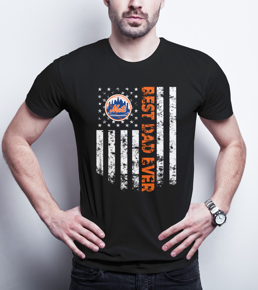 New York Mets Best Dad Ever American Flag T-Shirt