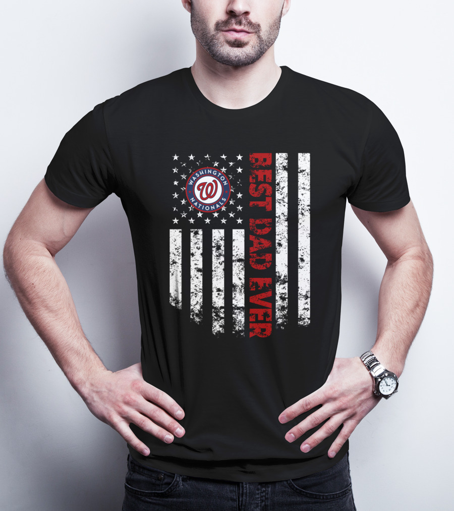 Washington Nationals Best Dad Ever American Flag T-Shirt