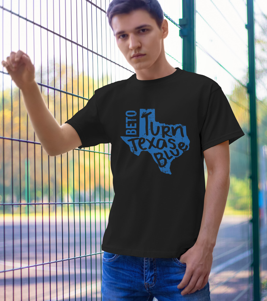 Beto Turn Texas Blue Bold Text Inside Blue Texas Outline T-Shirt