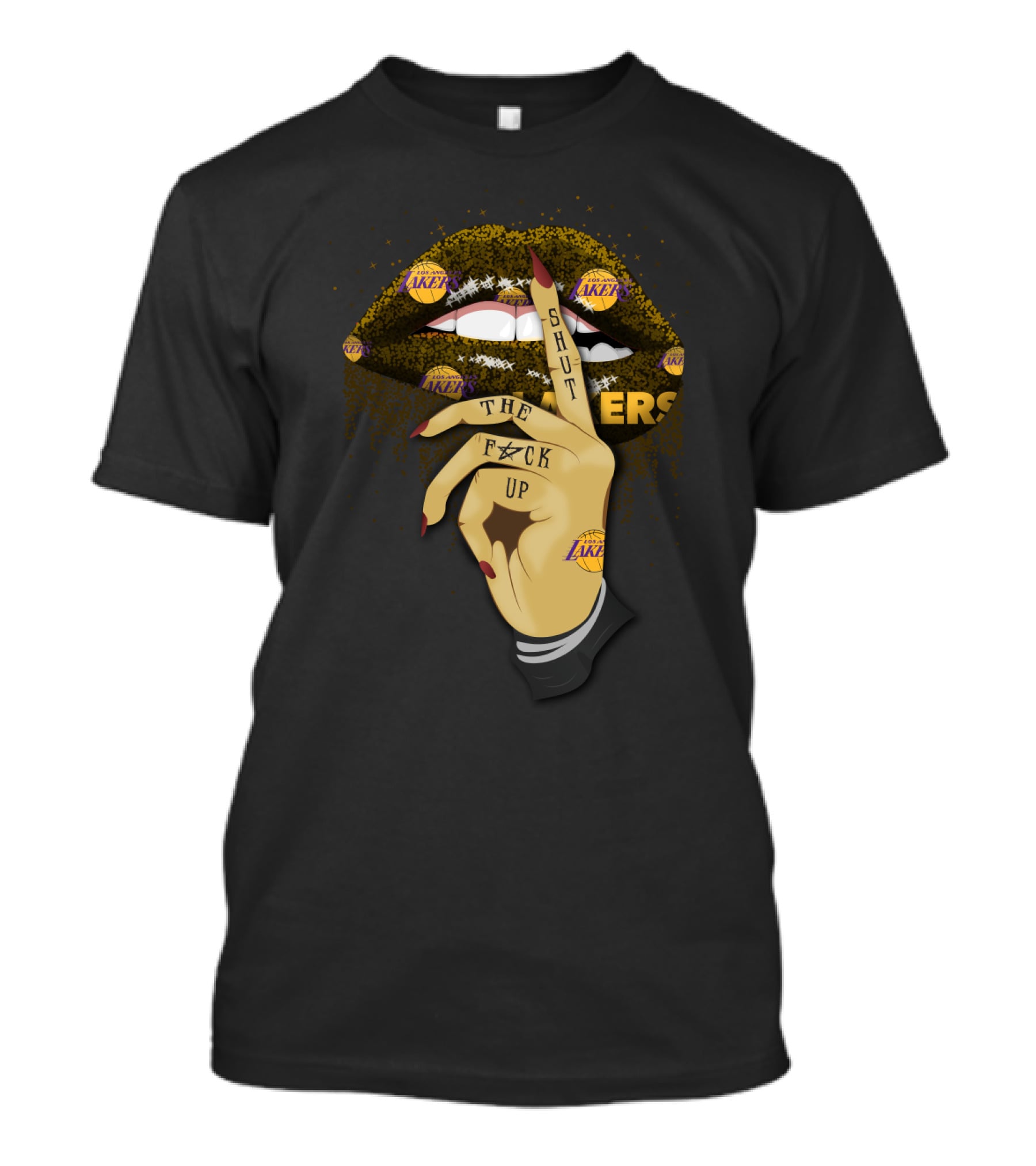 Los Angeles Lakers Lip Shut Up Finger Gesture T-Shirt