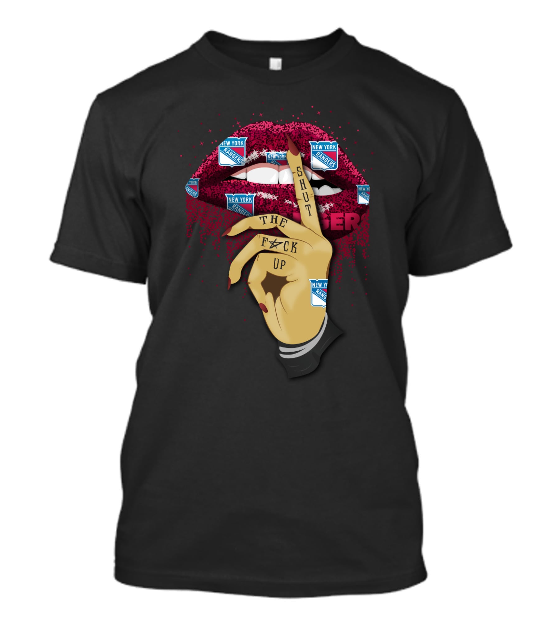 New York Rangers Lips Shut Up Gesture T-Shirt