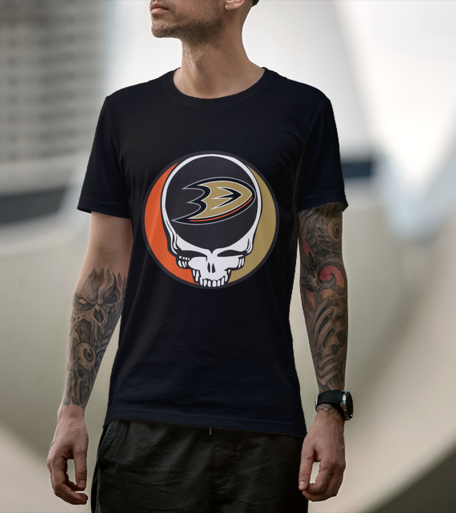 Anaheim Ducks Fans Grateful Dead Skull Logo Fusion T-Shirt