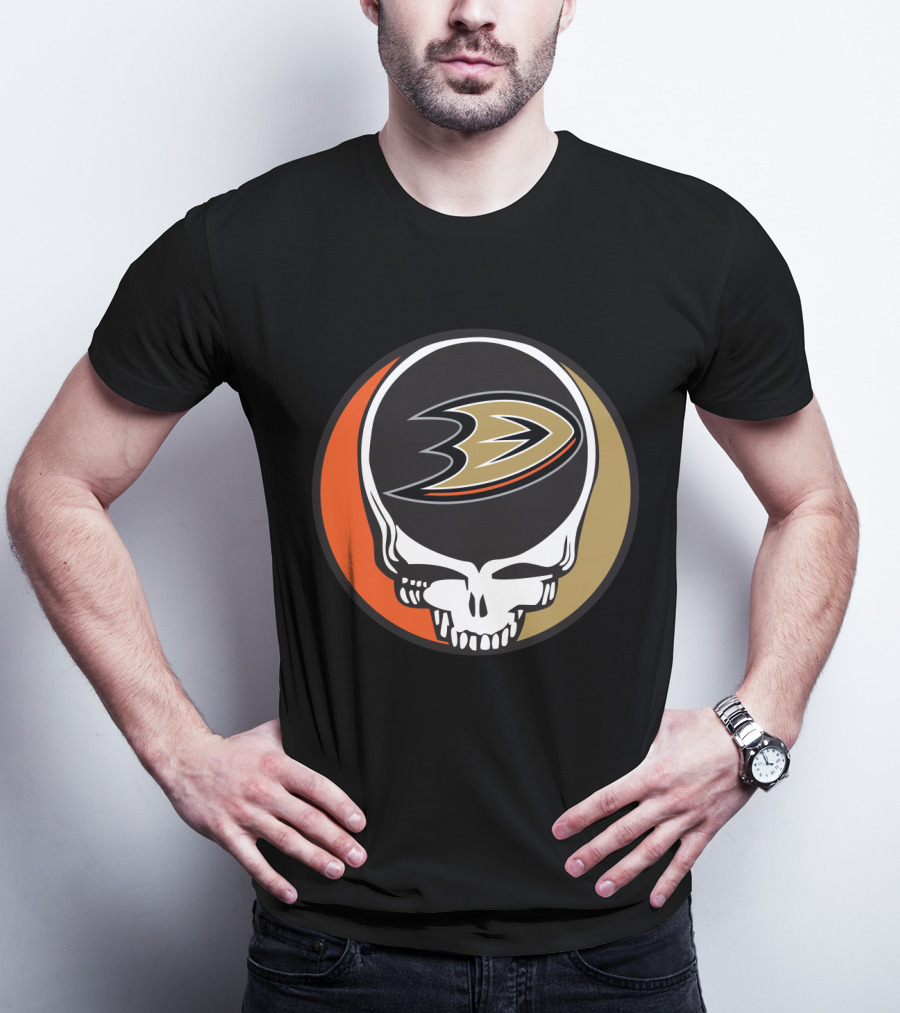 Anaheim Ducks Fans Grateful Dead Skull Logo Fusion T-Shirt