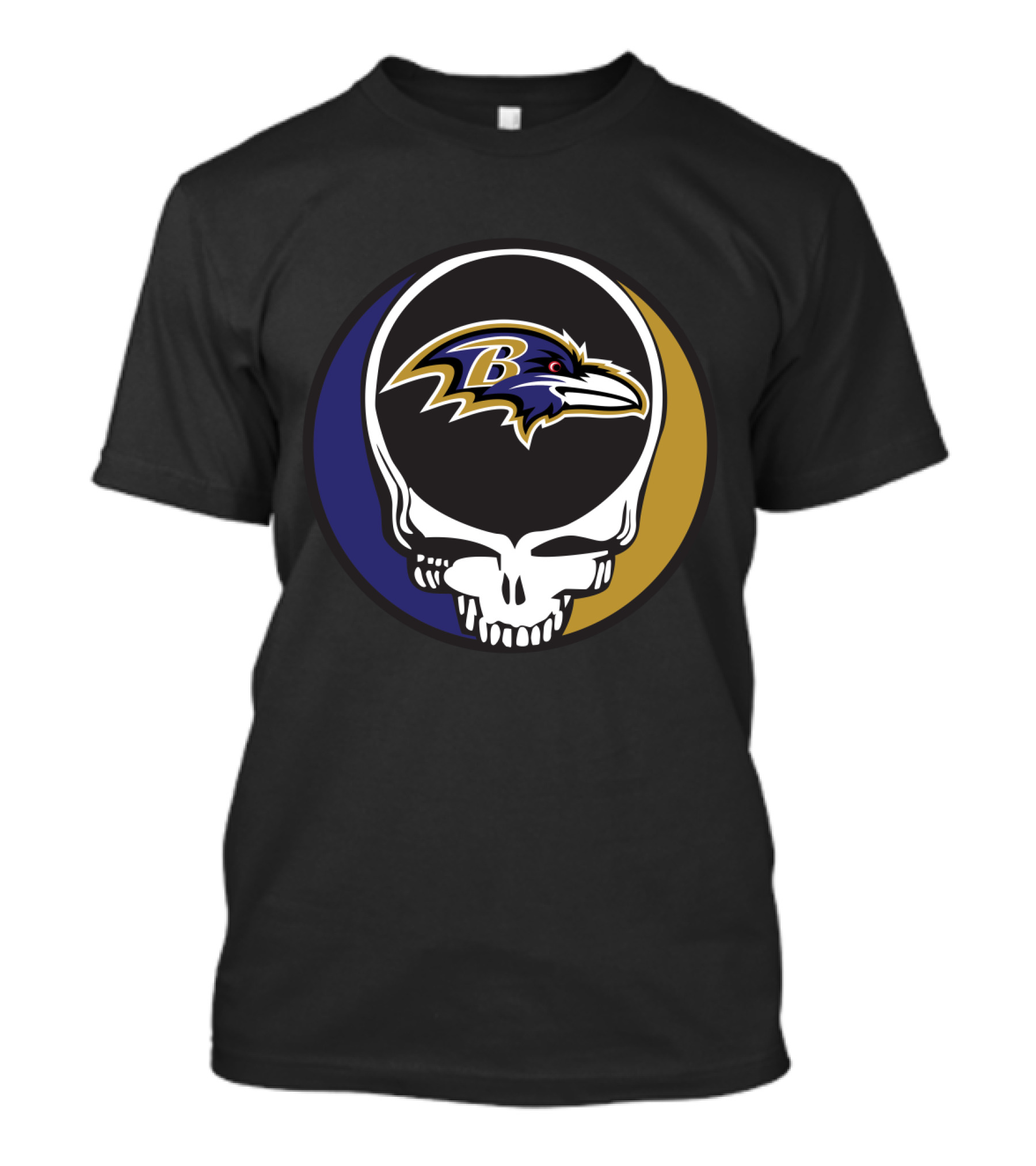 Grateful Dead Skull Logo With Baltimore Ravens Team T-Shirt