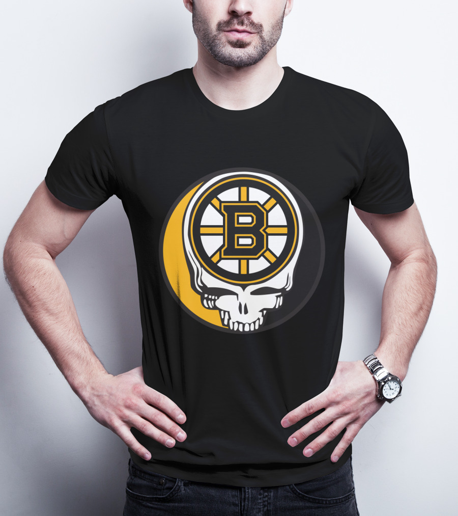 Boston Bruins And Grateful Dead Skull Logo Fusion T-Shirt