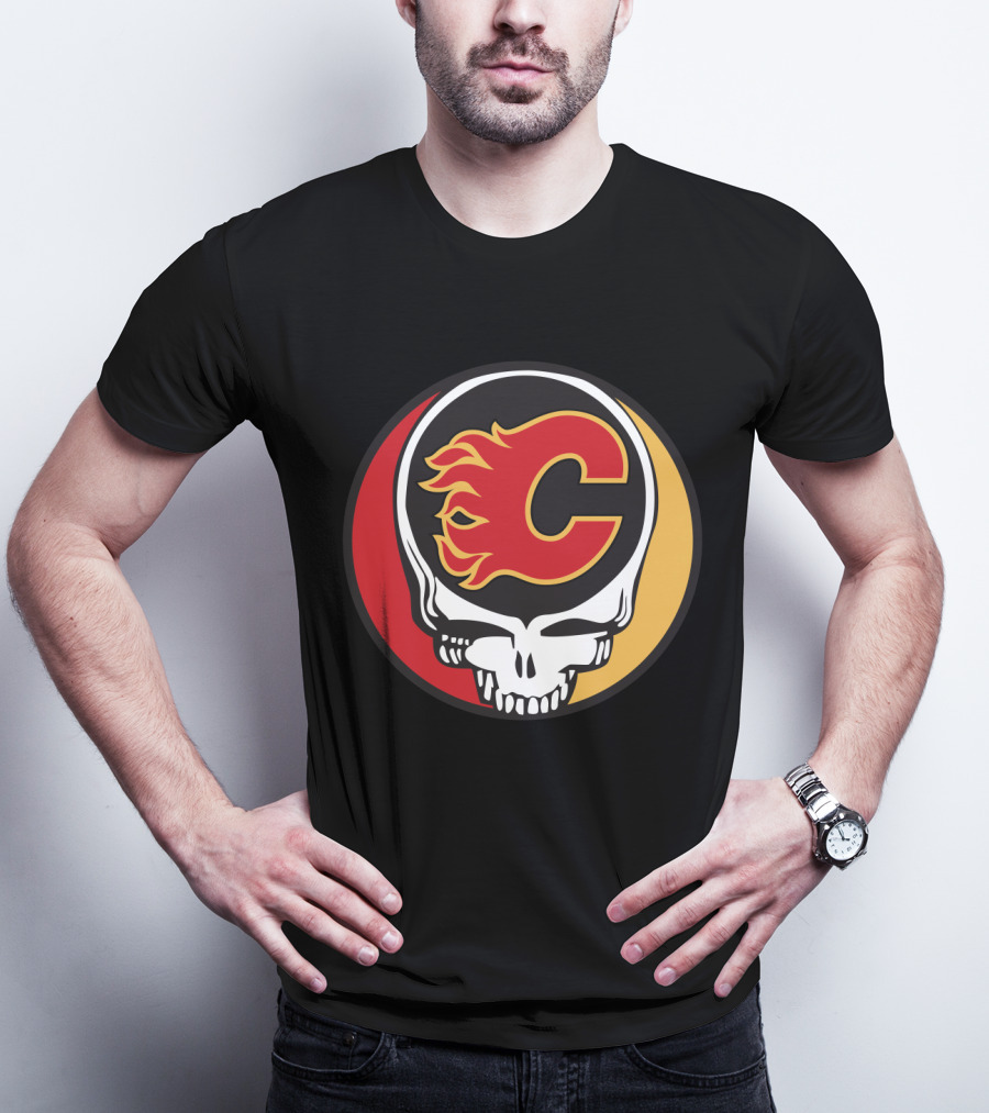 Grateful Dead Calgary Flames Fans Skull Logo Collaboration T-Shirt