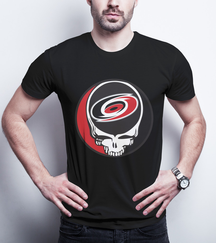Carolina Hurricanes Fans Grateful Dead Skull Logo Fusion T-Shirt