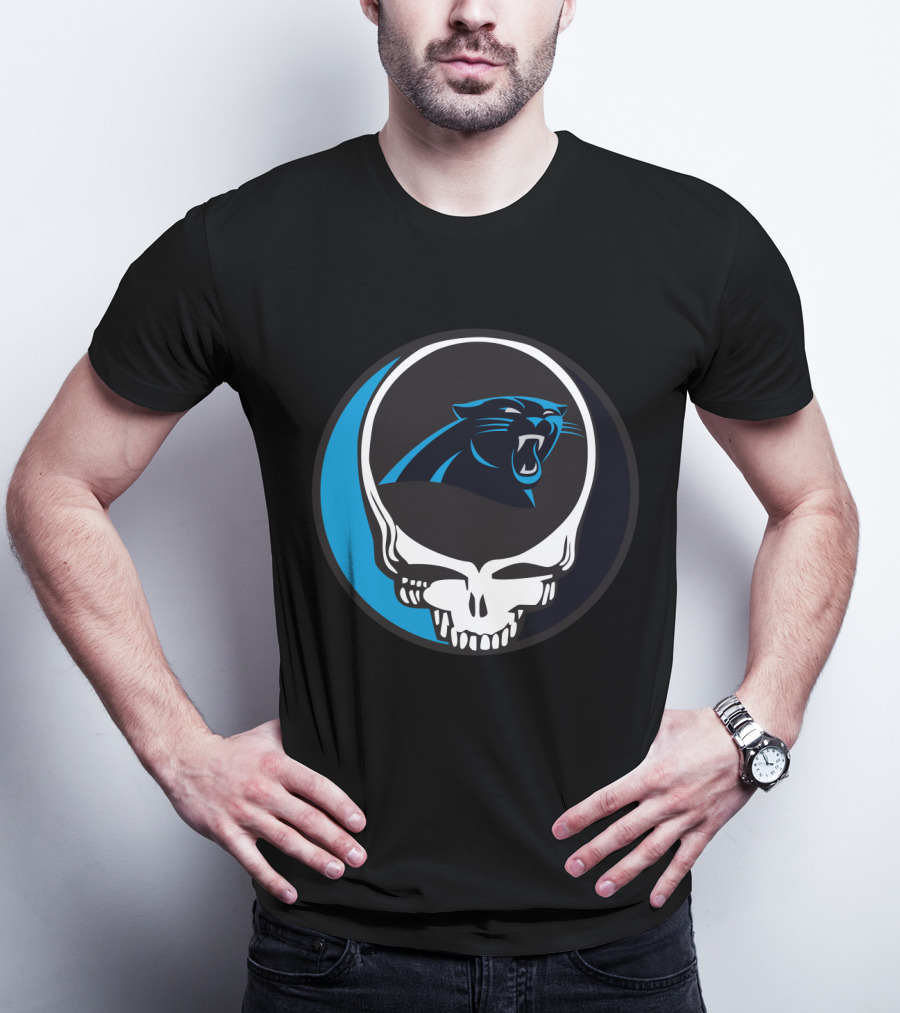 Carolina Panthers Fans Grateful Dead Skull Logo Fusion T-Shirt