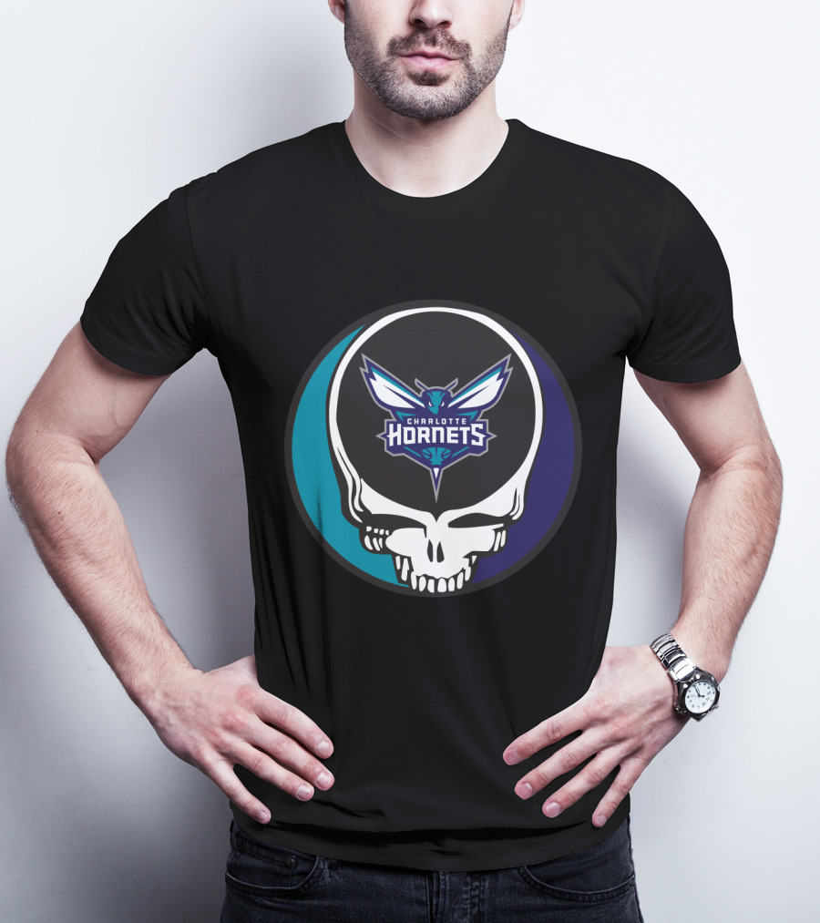 Grateful Dead Charlotte Hornets Skull Logo Combination T-Shirt