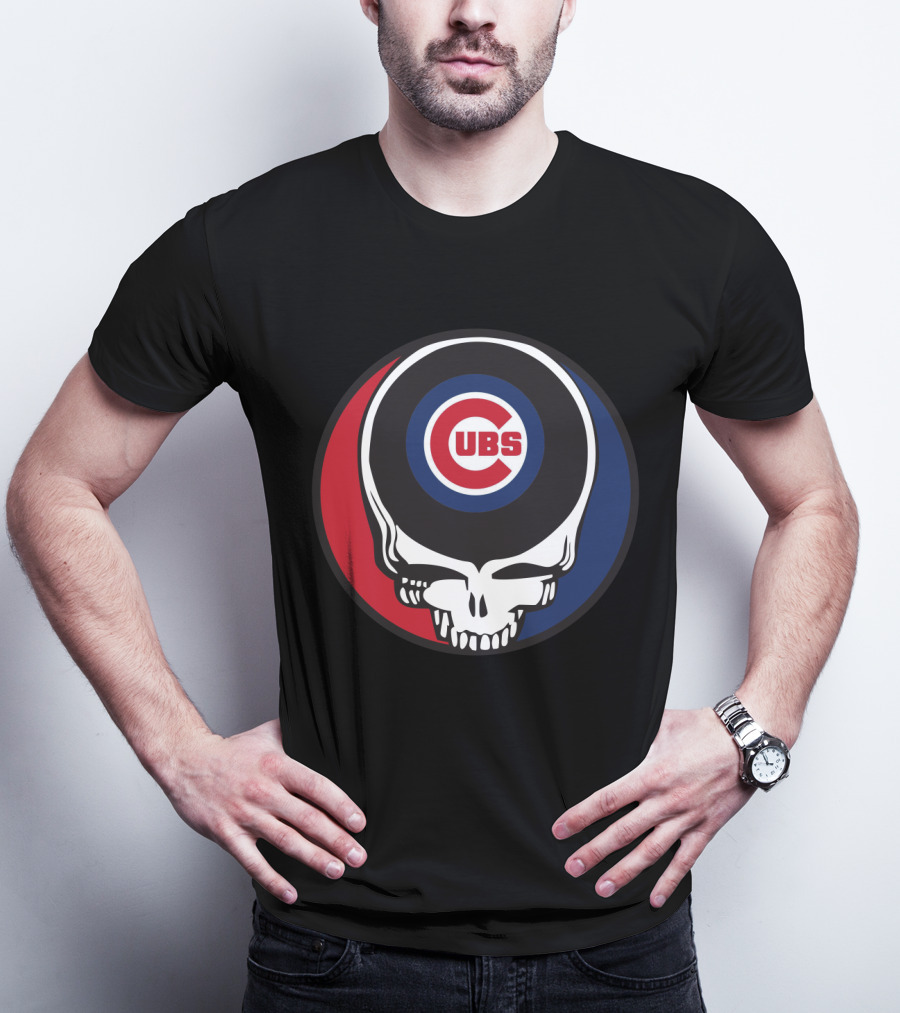 Grateful Dead Skull With Chicago Cubs Logo And Red Blue Circle T-Shirt