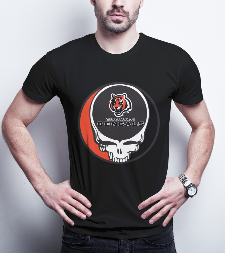 Cincinnati Bengals Grateful Dead Skull Logo Fusion T-Shirt