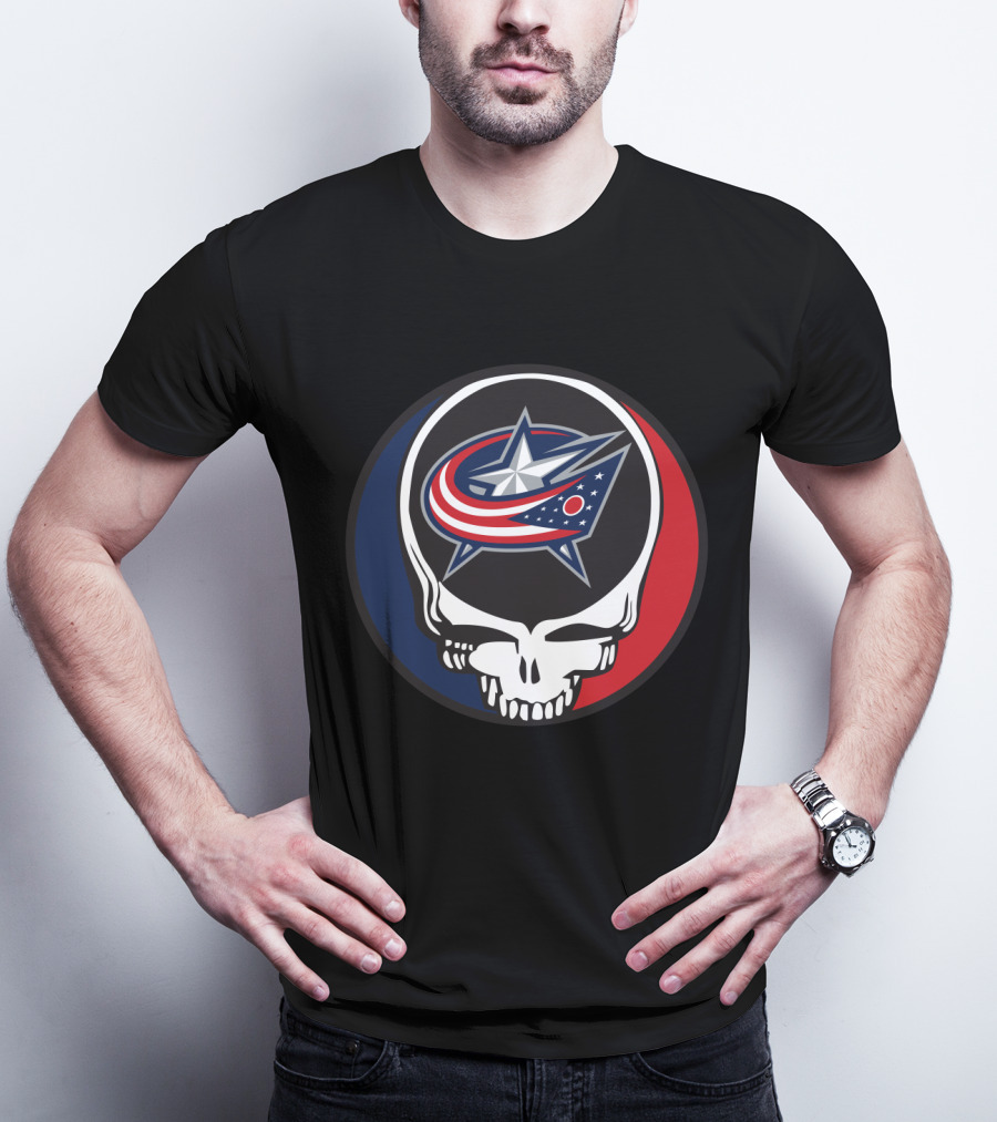 Columbus Blue Jackets And Grateful Dead Skull Logo Fusion For Fans T-Shirt