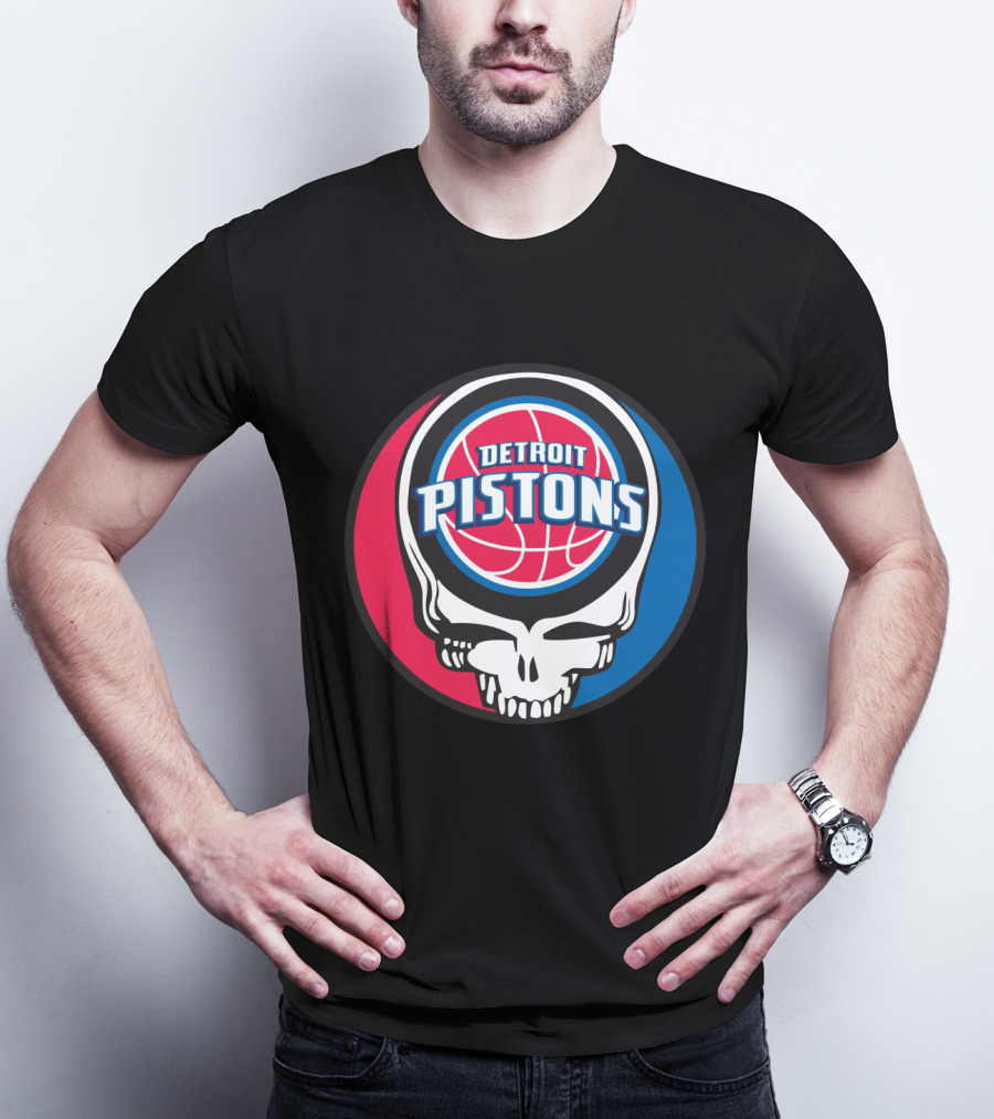 Grateful Dead Skull Design With Detroit Pistons T-Shirt