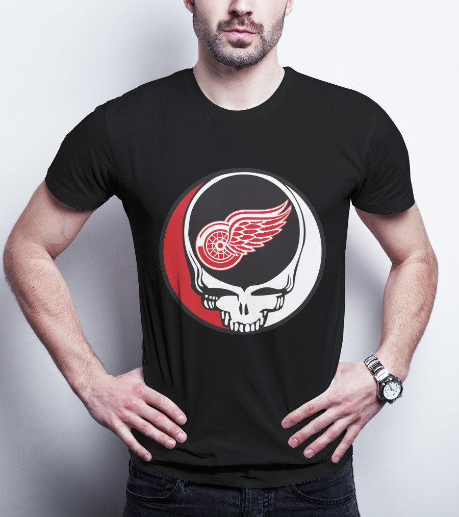 Grateful Dead Skull With Detroit Red Wings Logo For Fans T-Shirt