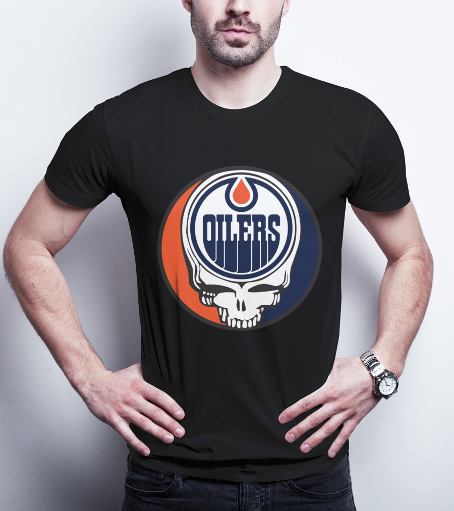 Grateful Dead Skull With Edmonton Oilers Logo And Colors For Fans T-Shirt