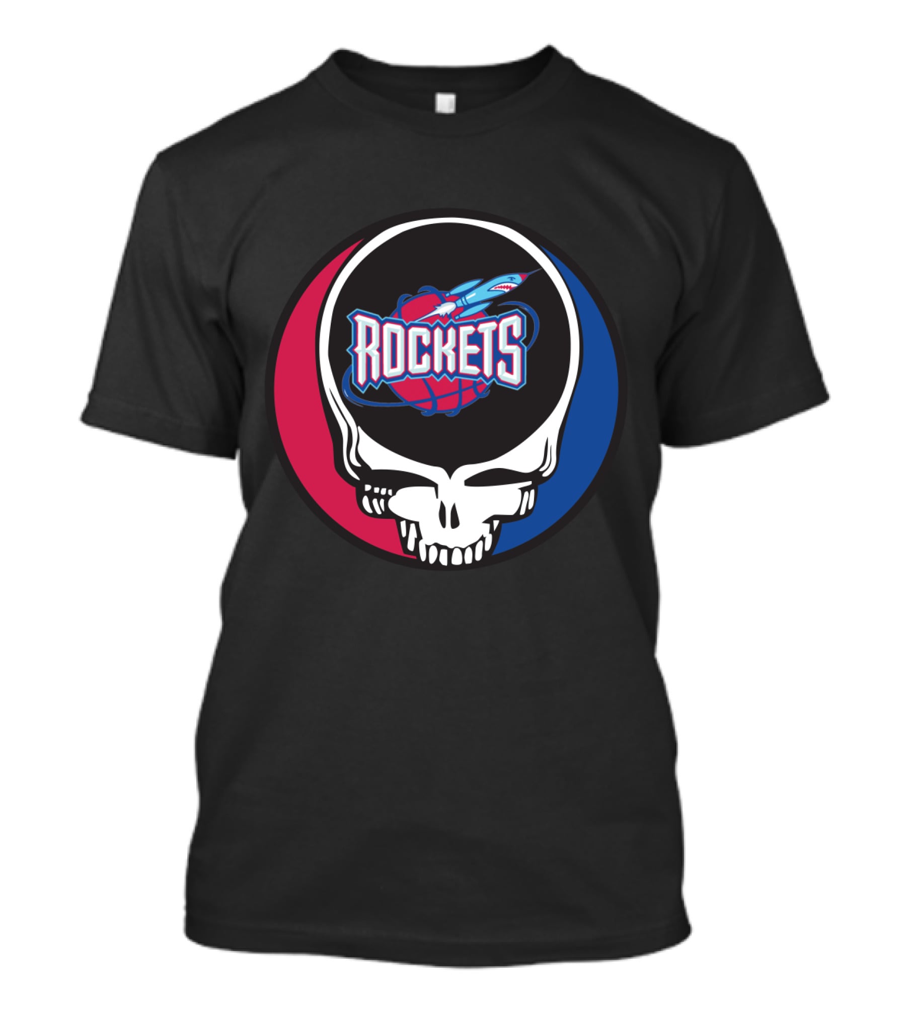 Grateful Dead Skull With Houston Rockets Basketball Logo And Blue Red Circle T-Shirt