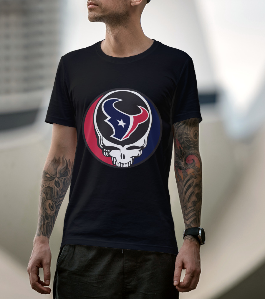 Grateful Dead Skull With Houston Texans Logo For Fans T-Shirt