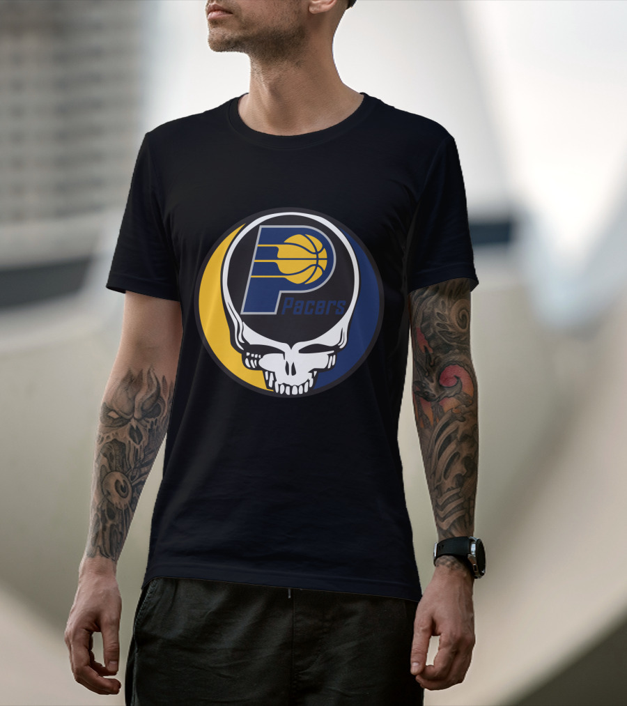 Grateful Dead Skull Logo Meets Indiana Pacers Basketball Fans T-Shirt