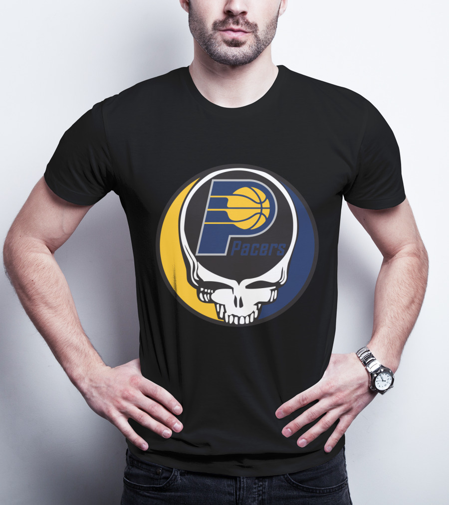 Grateful Dead Skull Logo Meets Indiana Pacers Basketball Fans T-Shirt