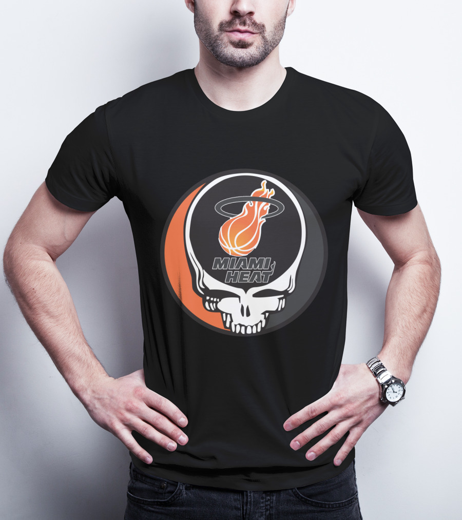 Miami Heat Flaming Basketball Skull Grateful Dead Style T-Shirt