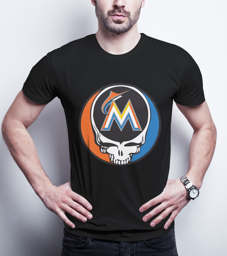 Grateful Dead Skull Miami Marlins Logo Mashup For Fans T-Shirt