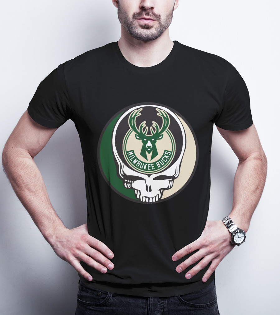 Milwaukee Bucks Grateful Dead Skull Logo Fusion T-Shirt