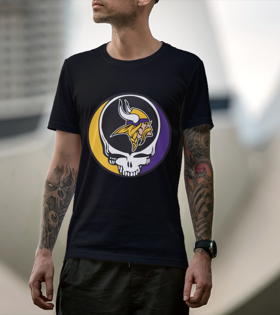 Grateful Dead Skull With Minnesota Vikings Logo Combination T-Shirt