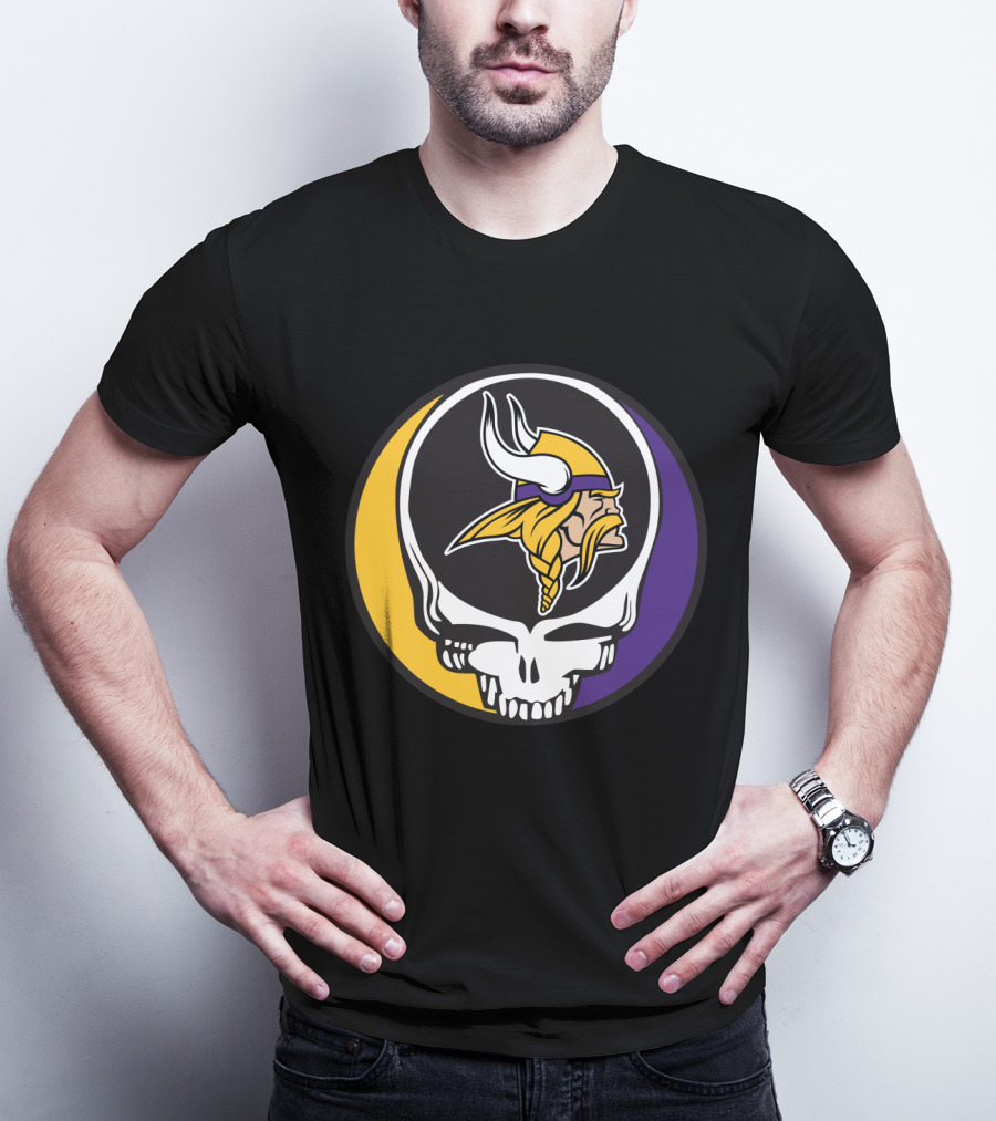 Grateful Dead Skull With Minnesota Vikings Logo Combination T-Shirt