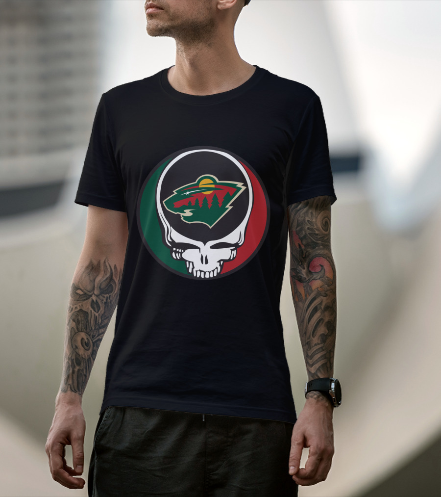 Minnesota Wild Fans Grateful Dead Skull And Bear Head T-Shirt