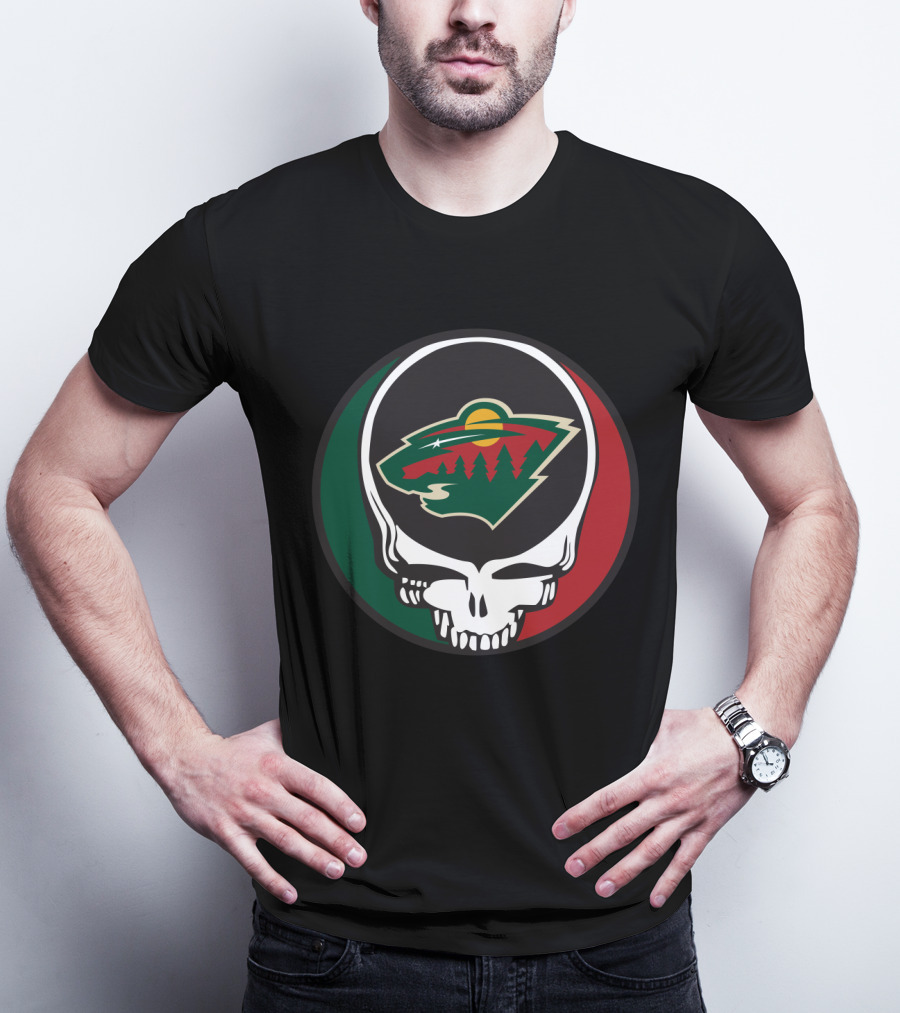 Minnesota Wild Fans Grateful Dead Skull And Bear Head T-Shirt