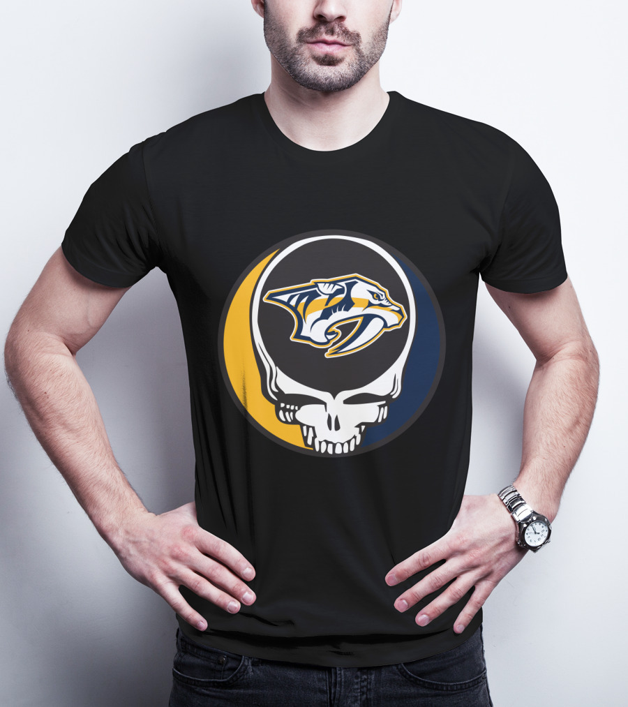 Nashville Predators Logo With Grateful Dead Skull Design For Fans T-Shirt
