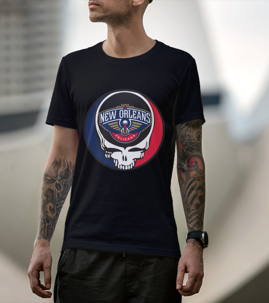 New Orleans Pelicans Basketball Skull Grateful Dead Fans T-Shirt