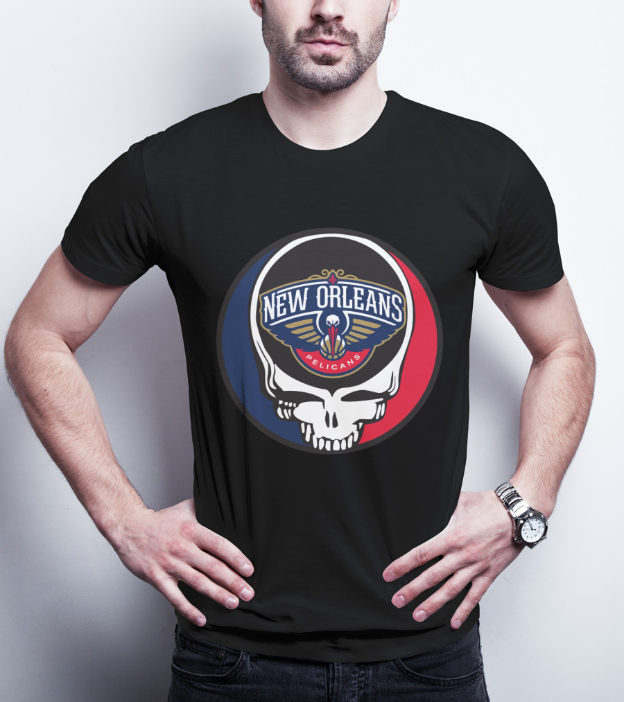 New Orleans Pelicans Basketball Skull Grateful Dead Fans T-Shirt