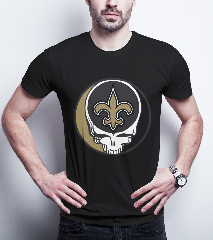 Grateful Dead Skull Logo Meets New Orleans Saints Fleur-De-Lis T-Shirt