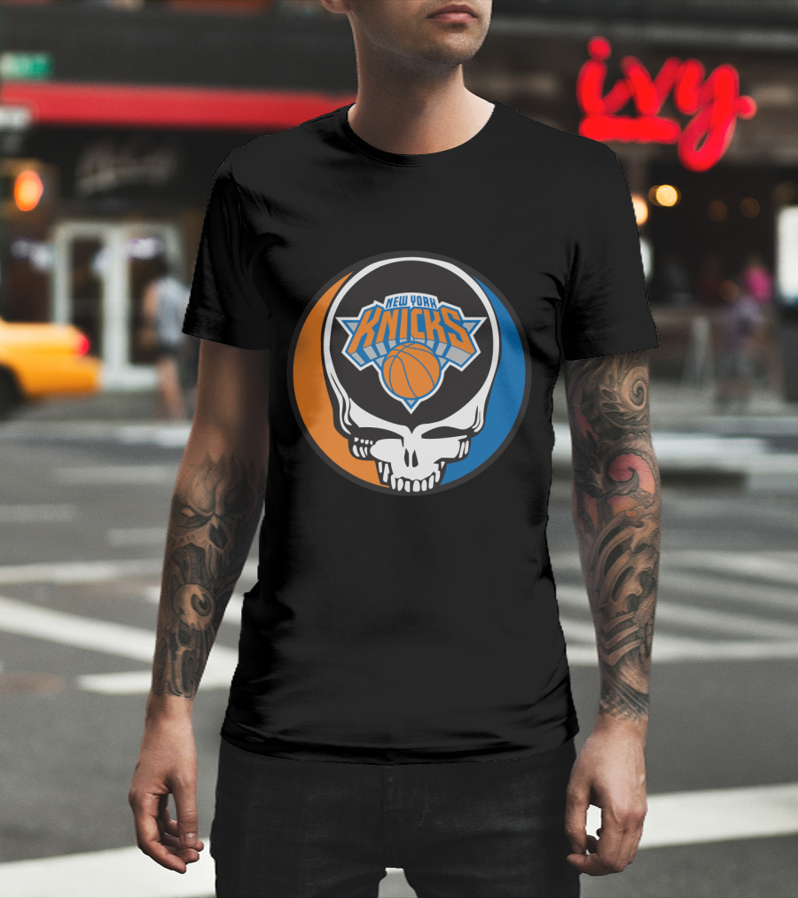New York Knicks Grateful Dead Skull Basketball Fusion T-Shirt