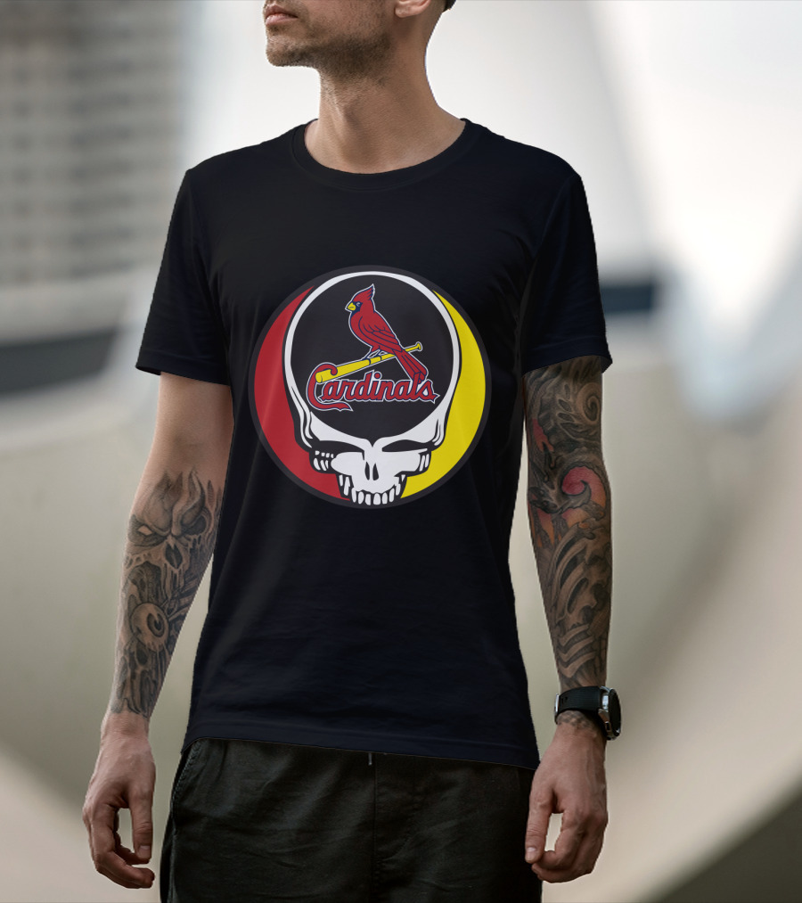 Grateful Dead Skull Design With St. Louis Cardinals Logo For Fans T-Shirt