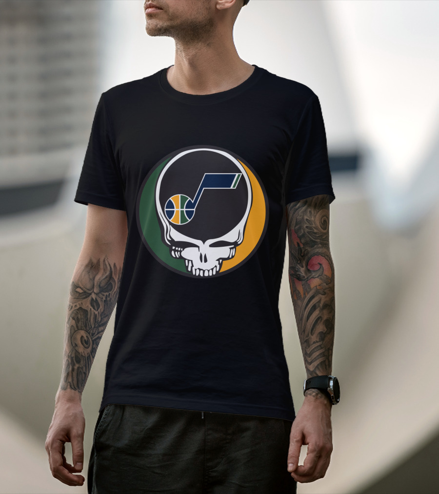 Grateful Dead Skull With Utah Jazz Basketball Logo And Colors T-Shirt