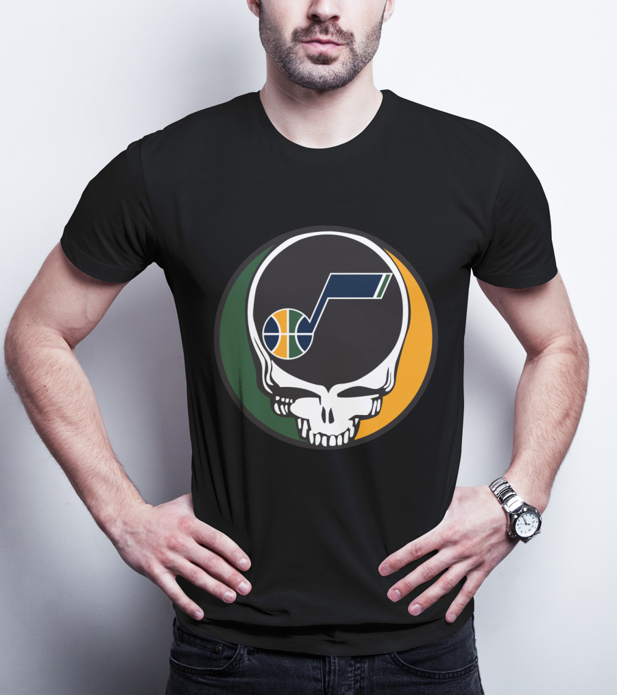 Grateful Dead Skull With Utah Jazz Basketball Logo And Colors T-Shirt