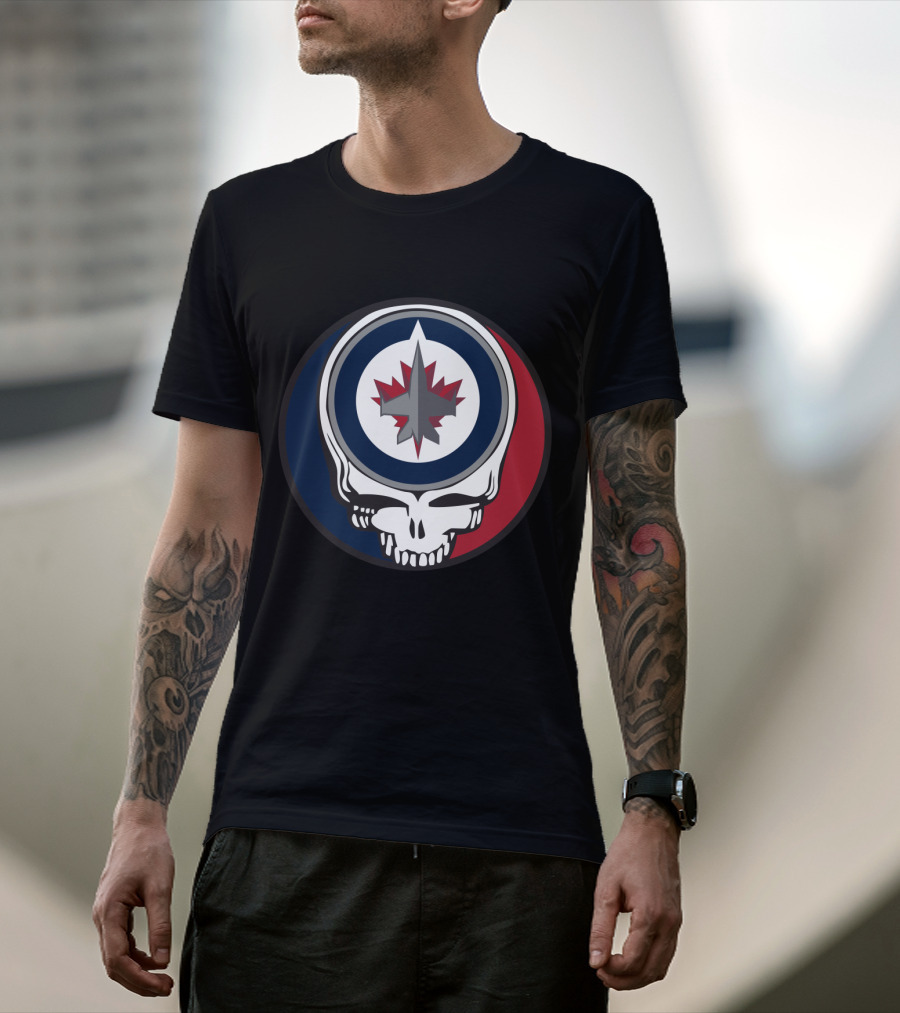 Grateful Dead Skull With Winnipeg Jets Logo For Fans T-Shirt