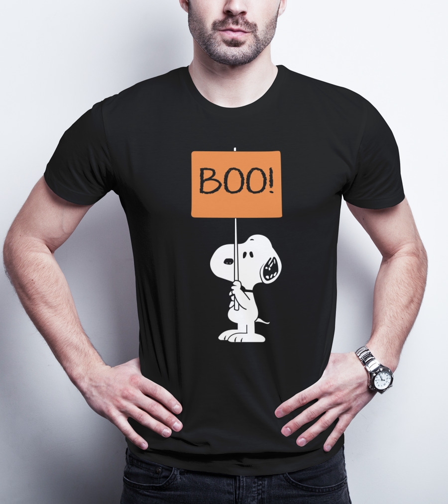 Peanuts Halloween Snoopy Holding Boo Sign T-Shirt
