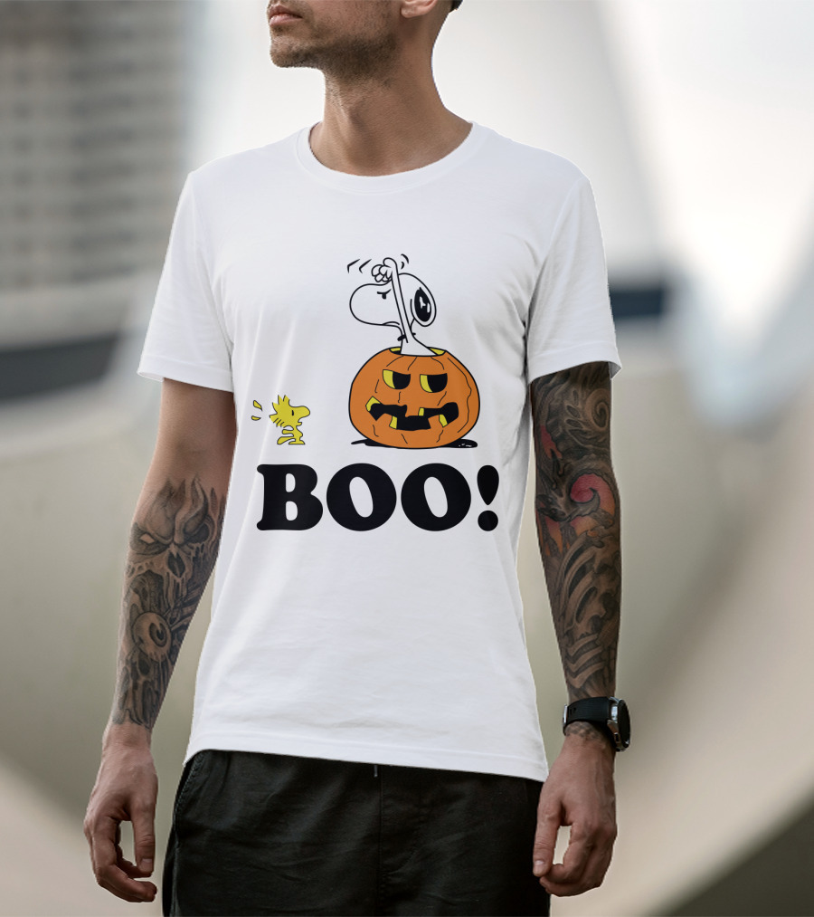 Peanuts Halloween Snoopy And Woodstock In Pumpkin BOO T-Shirt