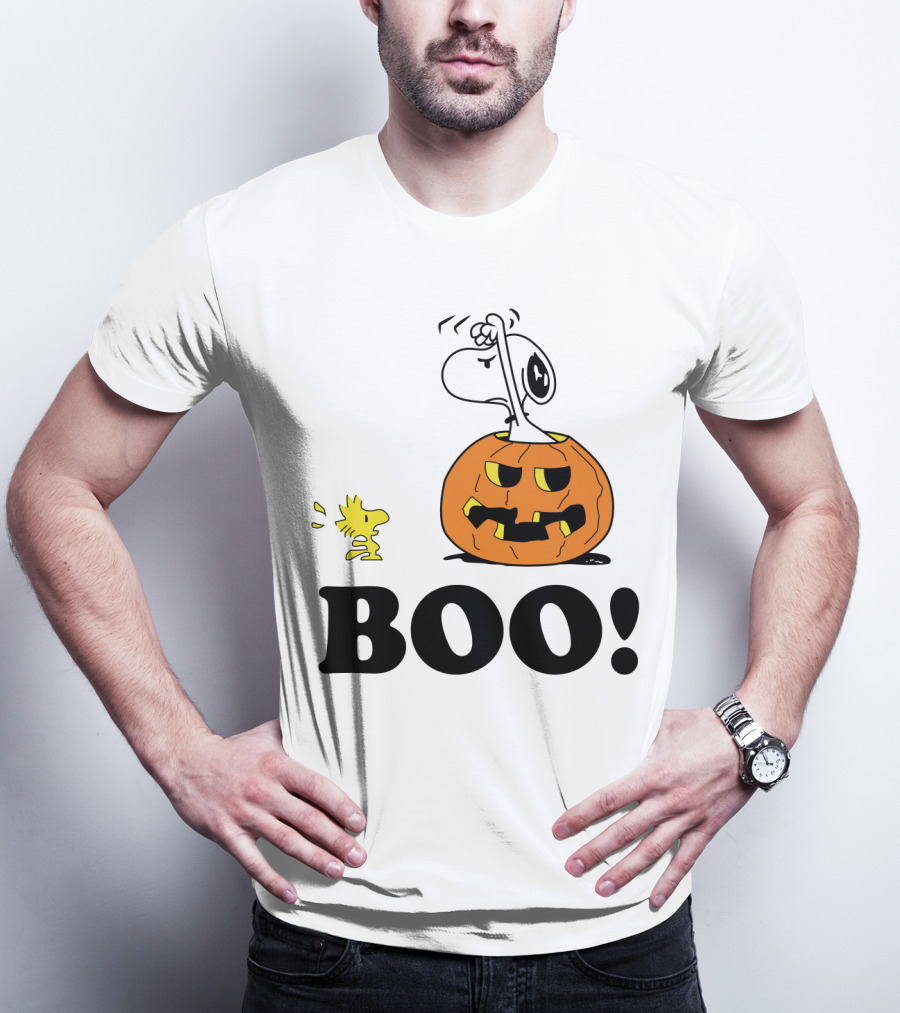 Peanuts Halloween Snoopy And Woodstock In Pumpkin BOO T-Shirt