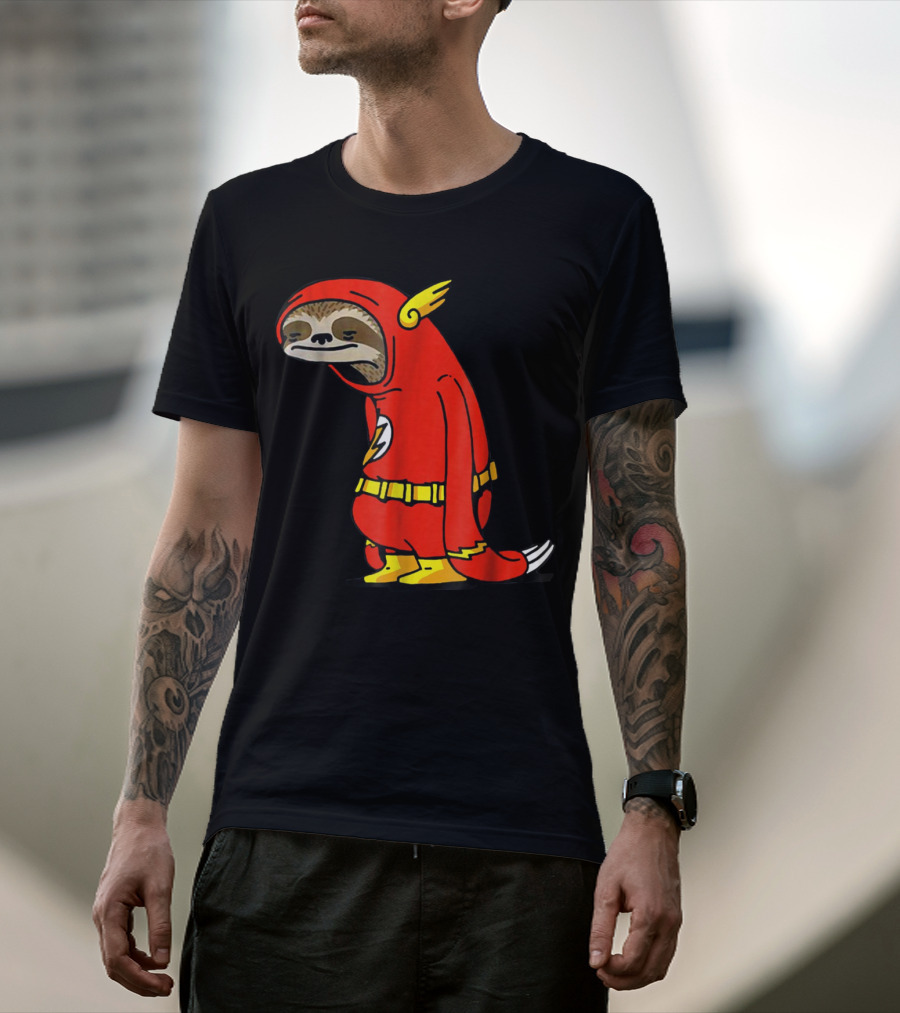 Slow Cartoon Sloth Dressed As Flash Funny Napper Character T-Shirt