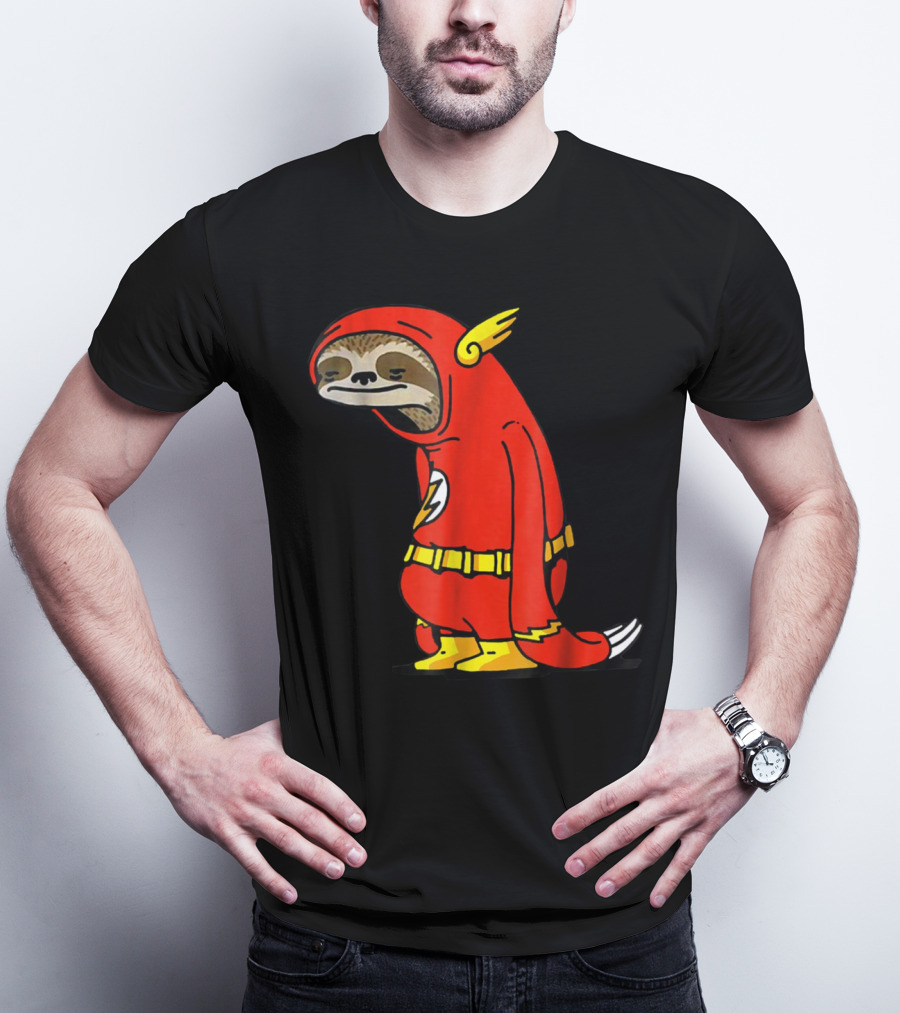 Slow Cartoon Sloth Dressed As Flash Funny Napper Character T-Shirt