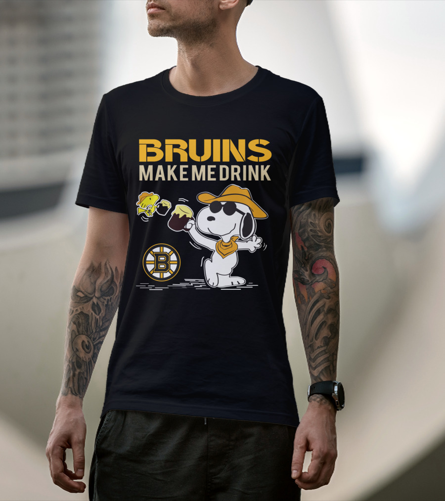 Snoopy Bruins Make Me Drink Boston Bruins Fans Peanuts Charlie Brown Hockey Beer T-Shirt